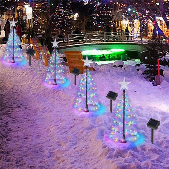 Holiday | 4 Pack Solar Spiral Christmas Trees With Lights 19 Light Up ...